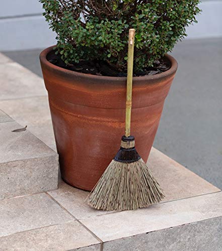 Skennova - 29 inch Tall of Elephant Eyelash Brown Grass Broom Bamboo Stick with Natural Hanger Handle Thai Broom Asian Broom