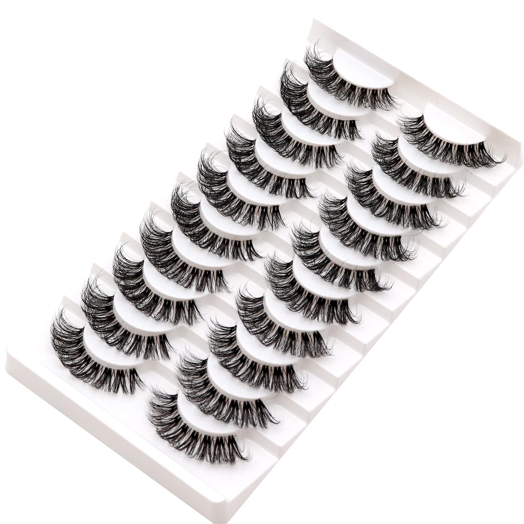 Veleasha Russian Strip Lashes with Clear Band Looks Like Eyelash Extensions D Curl Lash Strips 10 Pairs Pack (DT01)
