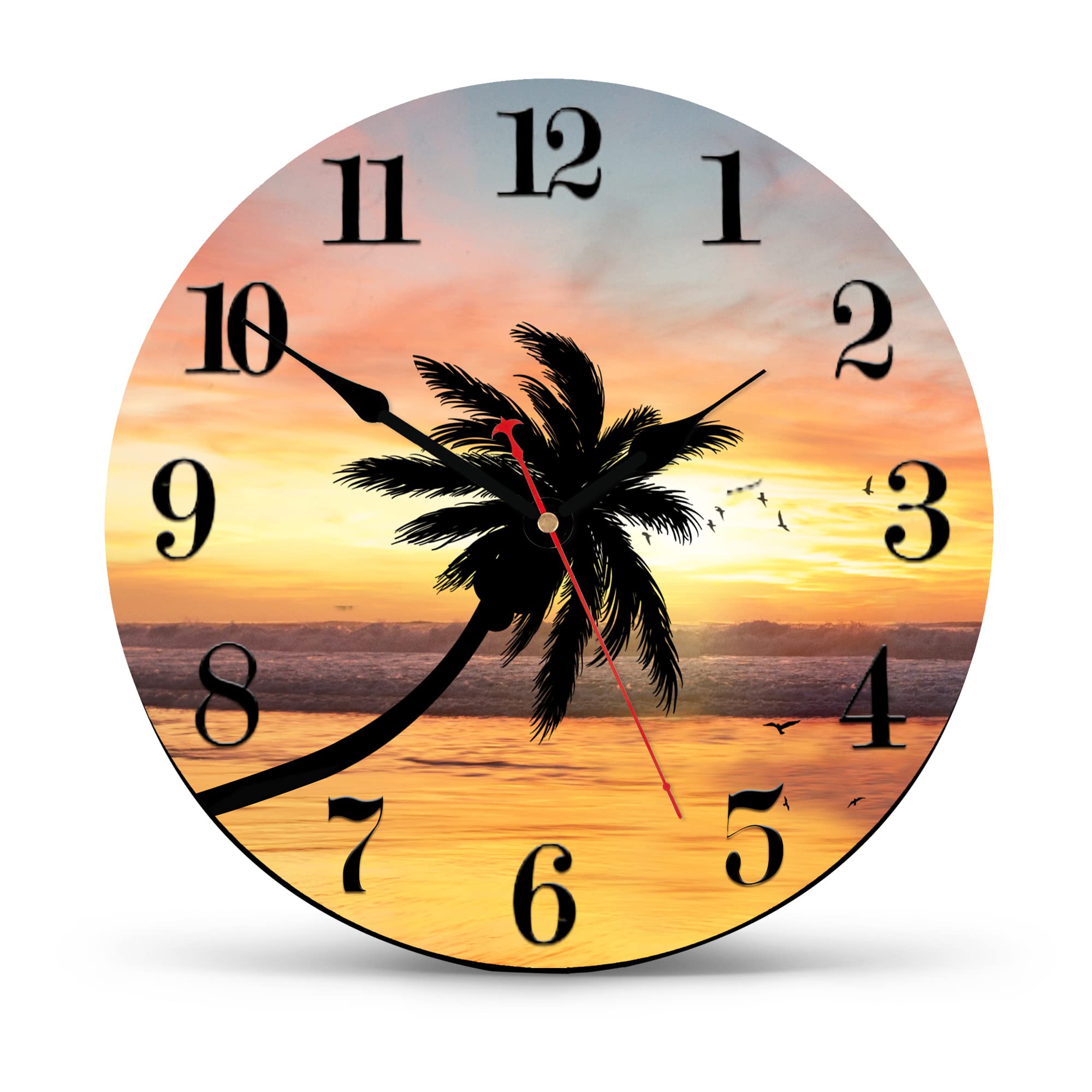 ShuaXin Home and Office Decoration Wood Wall Clock,14 Inch Ultra Big Numerals Modern Style Kitchen Wall Clock,Seascape Design Silent Quartz Wall Clock