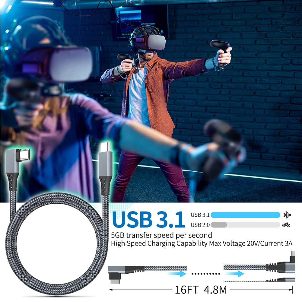 Xmipbs 16FT Link Cable for Quest 2, Type C to Type C Charging Cable High Speed Transfer Data Cable for Oculus Quest and Quest 2 Headset and Gaming PC, Type C to C