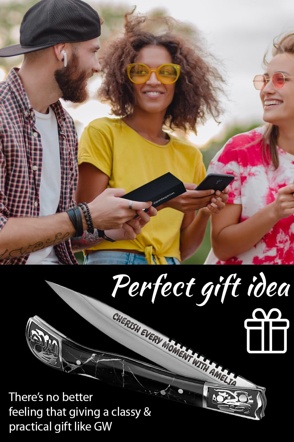 Personalized Pocket Knife - Ideal Father's & Mother's Day Gift - Custom Knives - Customized Gifts for Men - Unique Knife for Him & Her - Cool Engraved Present for Dad Husband Boyfriend - Best Gift for Birthday 806 PS 1