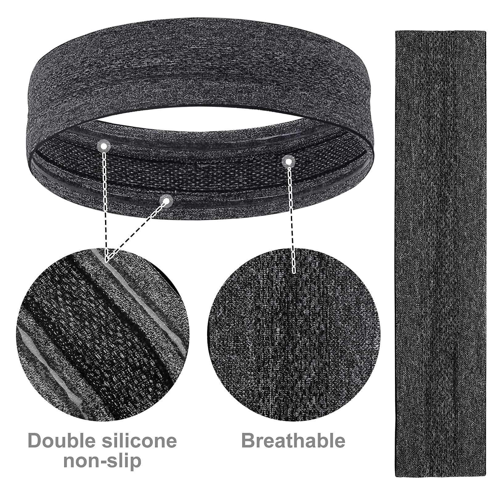 Vsiopy 4 Pack Running Headband for Men Non Slip Workout Sweatbands Adjustable Sports Headbands Moisture Wicking Workout Headbands