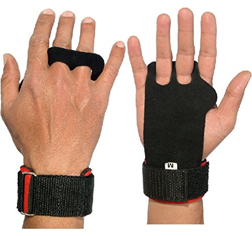 Pull-up Hand Grips with Wrist Wrap Protection for Cross-Training, Gymnastics, Fitness, Exercise, Skills and Drills, WODs, (Red, Medium Size)