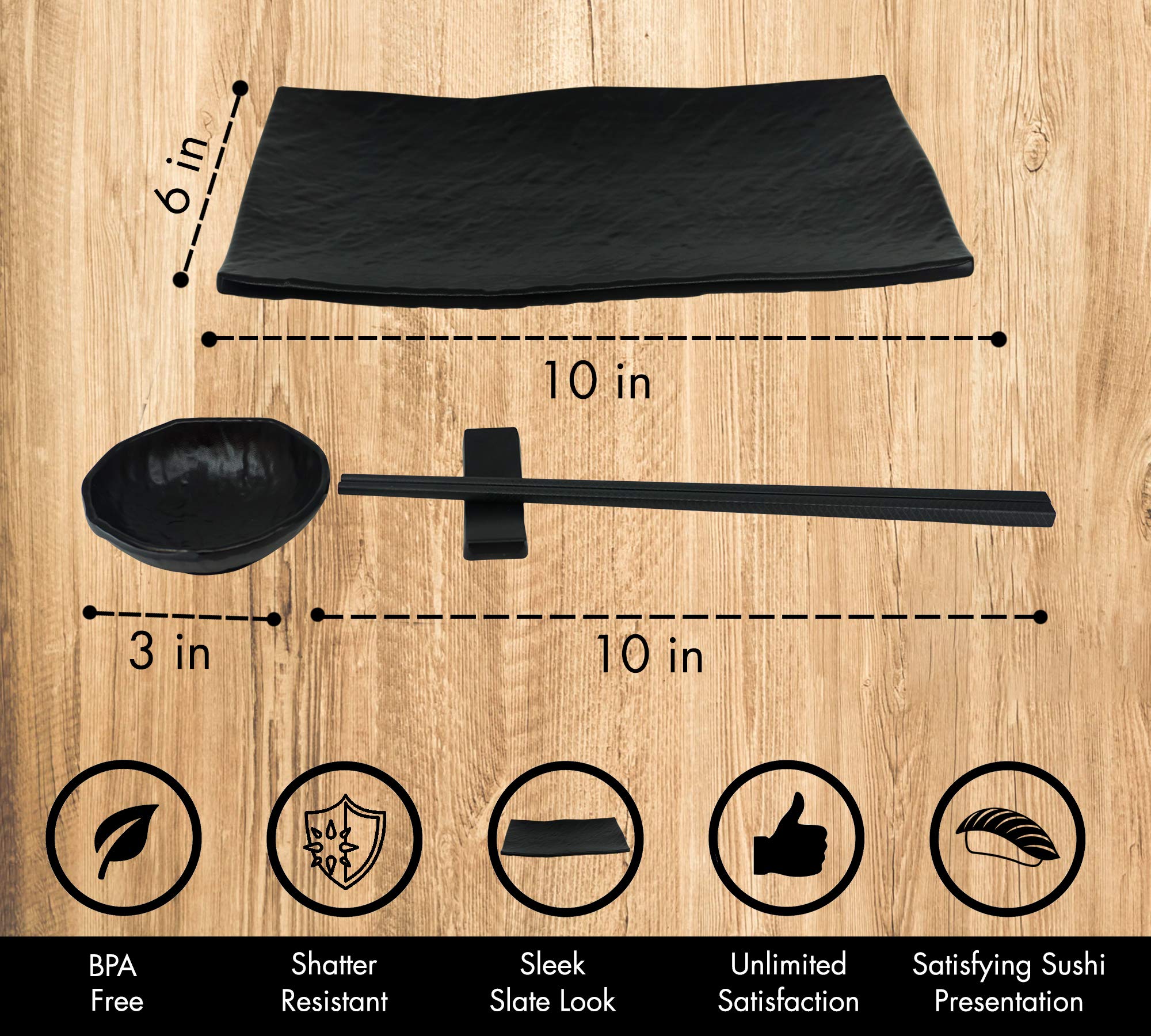 Sushi Unlimited Sushi Set for Two: Sushi Plates, Soy Sauce Bowls, Chopsticks, Includes Chopstick Holders!