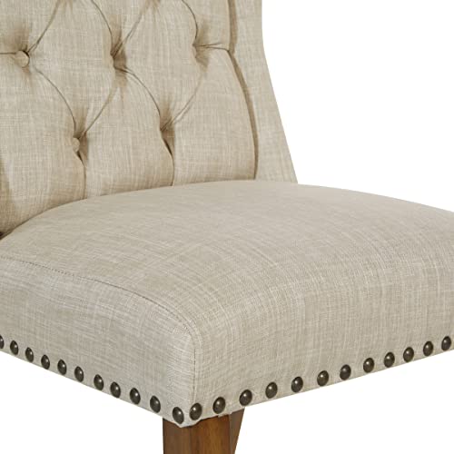 OSP Home Furnishings Jessica Button Tufted Wingback Upholstered Dining Chair with Wood Legs, Linen Fabric