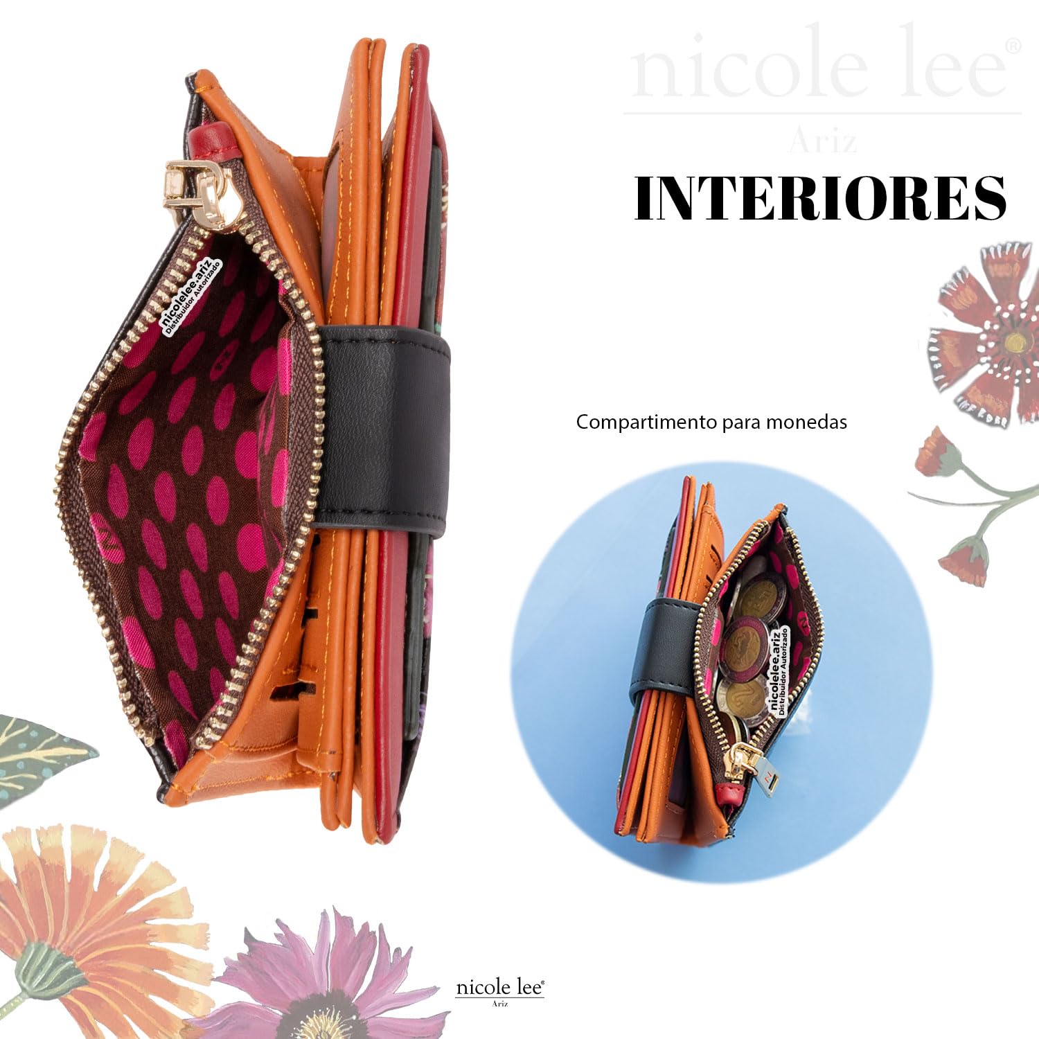 Nicole Lee 2 Piece RFID Bifold Butter Flower Black Wallet