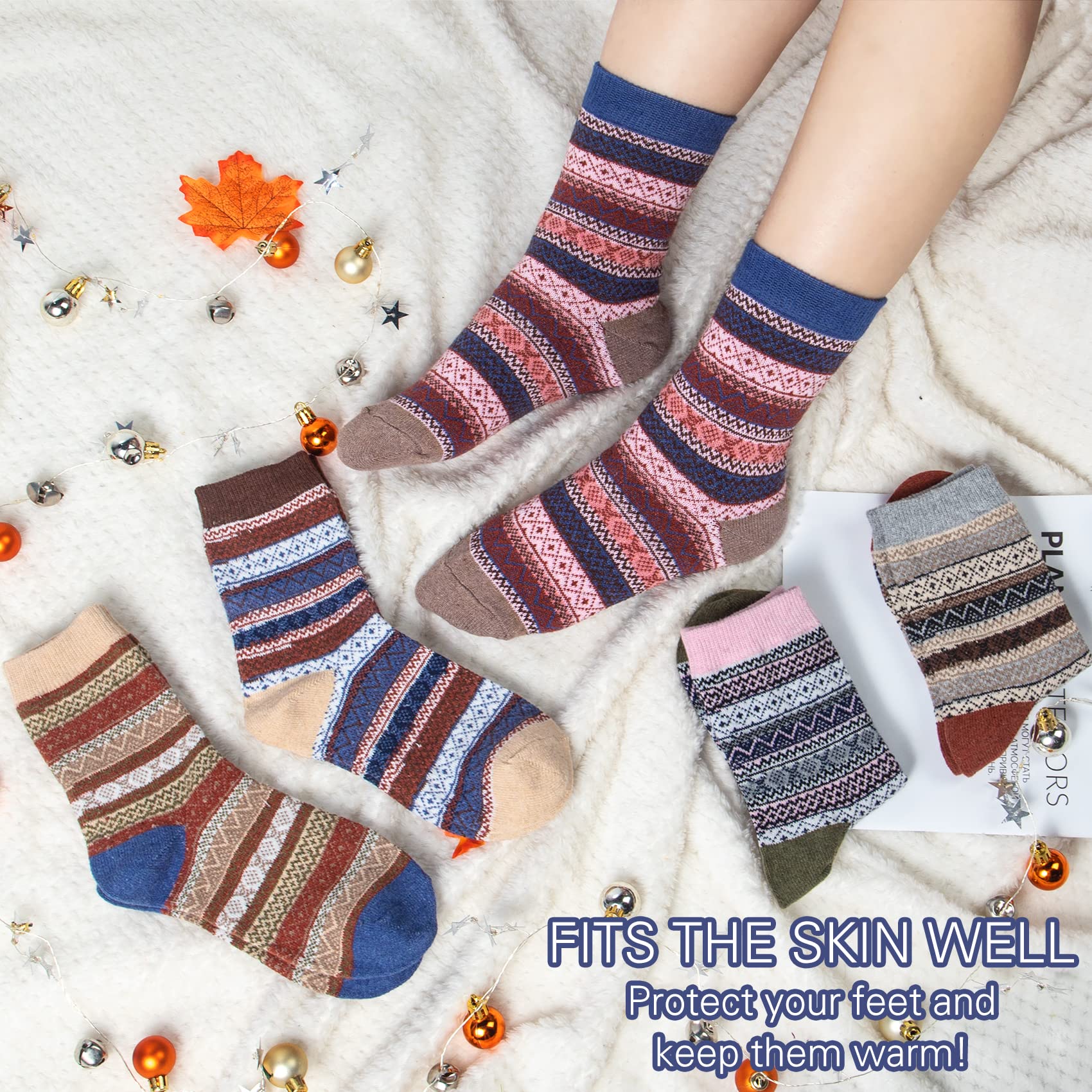 Womens Super Thick Wool Socks Winter Warm Soft Knit Comfy Cozy Crew Boot Socks Gifts, 3 Pack,Purple/pink/dark grey