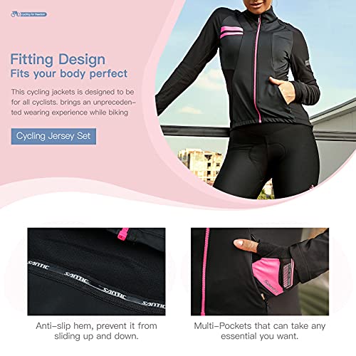 Santic Women Bike Fleece Jackets Coat Windproof Reflective Thermal Soft Shell Cycling Winter Biking Jacket