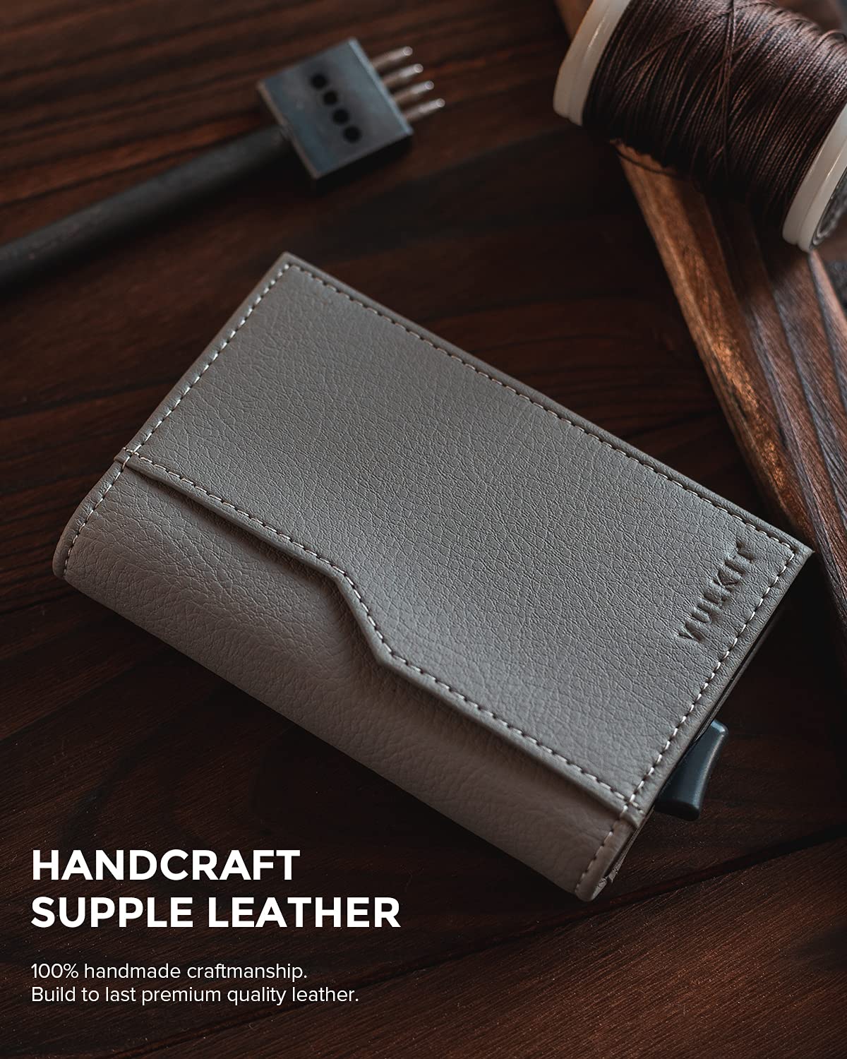 VULKIT Card Holder Wallet for Mens with ID Windows RFID Blocking Pop Up Wallet Slim Leather Wallet Holds Up to 12 Cards Men's Card Case, Iron Grey