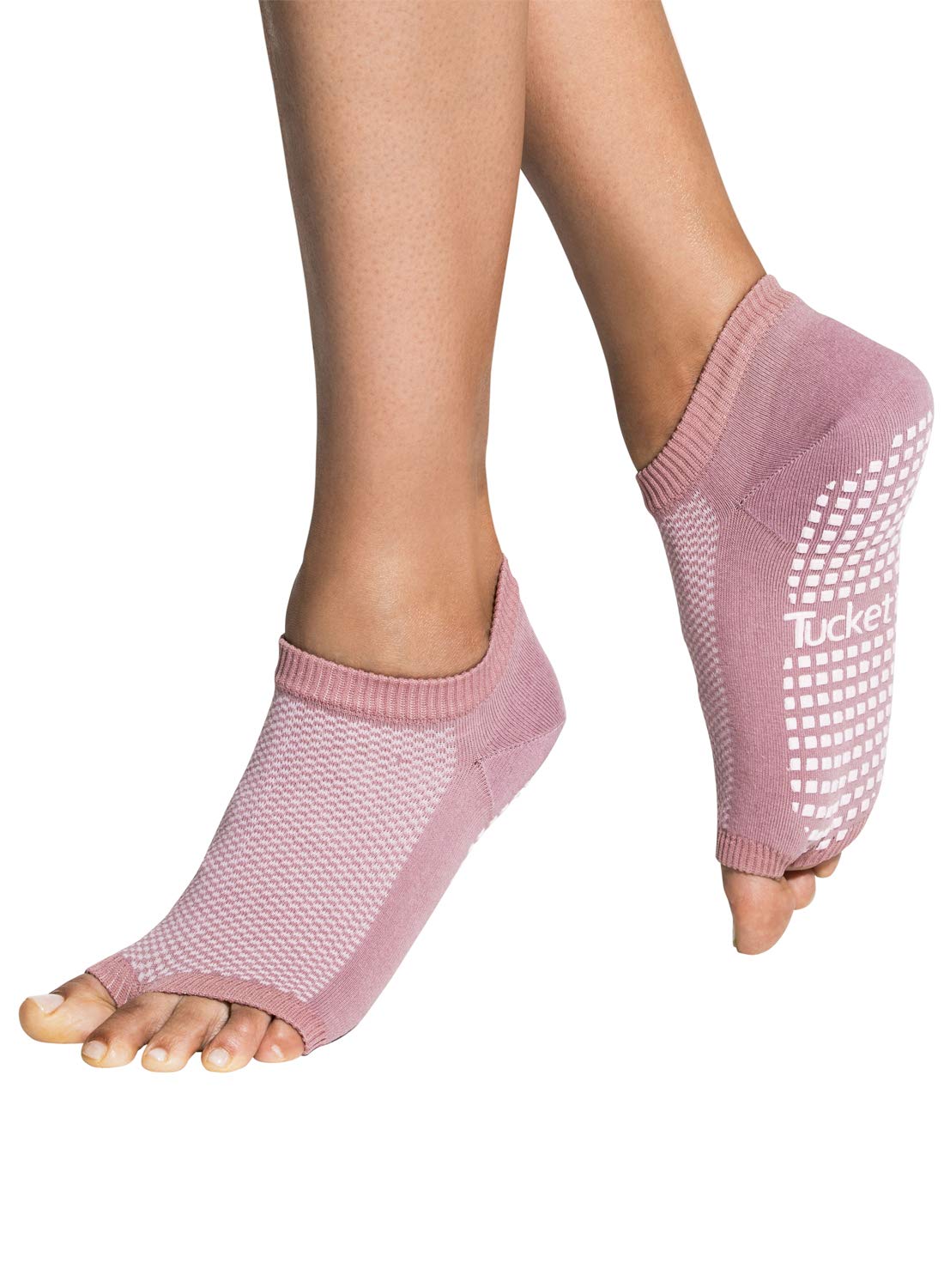 Tucketts Flow Toeless Non-Slip Grip Socks - Anti Skid Yoga, Barre, Pilates, Home & Leisure, Pedicure - S/M - 1 pair Mauve Pique