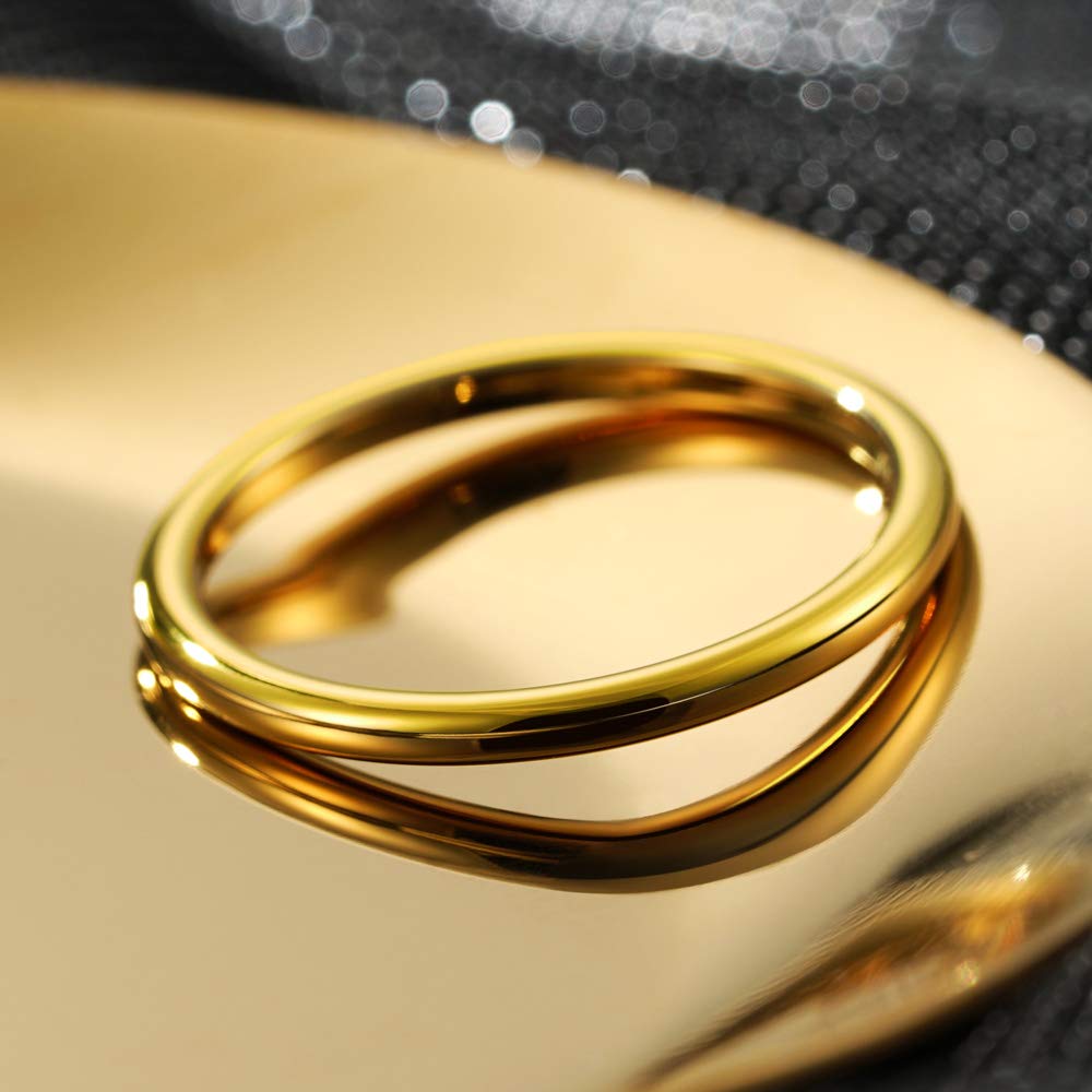 THREE KEYS JEWELRY Womens Charming Jewelry 2mm Gold Tungsten Polished Wedding Carbide Ring Band for Women Engagement size 8