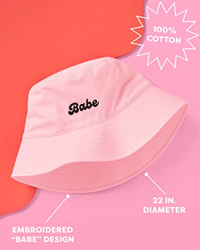 xo, Fetti Bachelorette Party Decorations Pink Babe Bucket Hat | Bridesmaid Gift, Pastel Pink and Black Embroidered, Cotton, Group Gift
