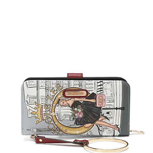 Nicole Lee Bifold Wallet Wristlet, Small Zip Evening Clutch Cardholder Wallet with Detachable Wristlet Strap (Dreaming the City)