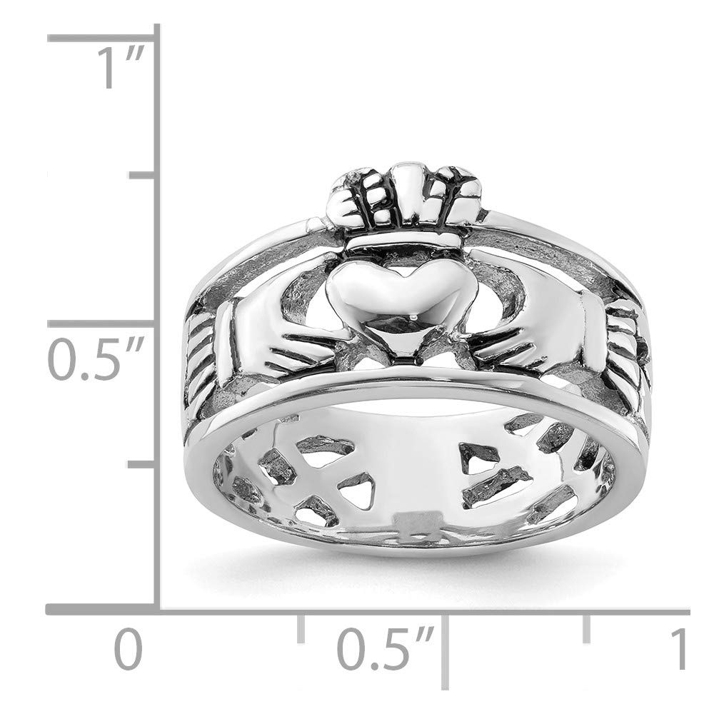 Solid 925 Sterling Silver and Vintage Antiqued Irish Claddagh Celtic Ring Band Size 7