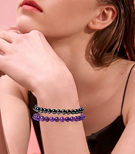 WAINIS 12Pcs 6mm Gemstone Beaded Bracelets for Women Tiny Crushed Stone Crystal Bracelet Beaded Couples Stretch Unisex Stretch Bracelets Jewelry