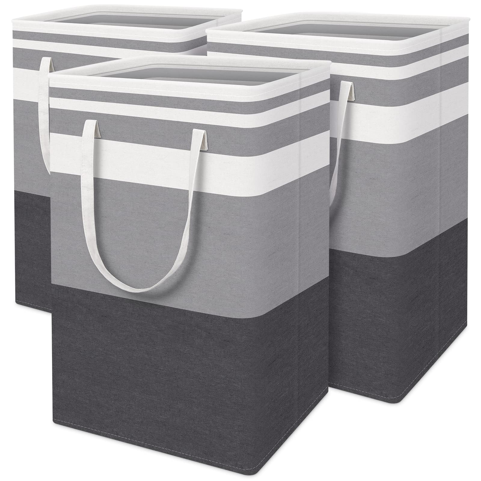 ToteTastic 3-Pack Laundry Basket, Freestanding&Waterproof Laundry Hamper, Collapsible Tall Clothes Hamper with Easy Carry Handles for Clothes, Towels&Toys in the Family and Dorm,Gradient Grey,75L