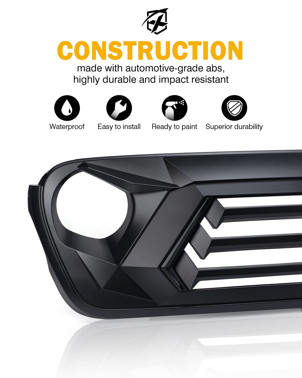 Xprite Front Grille with Turn Signals and Daytime Running Light, Matte Black Grille Compatible with 2018-2024 Jeep Wrangler JL JLU & 2020+ Gladiator JT