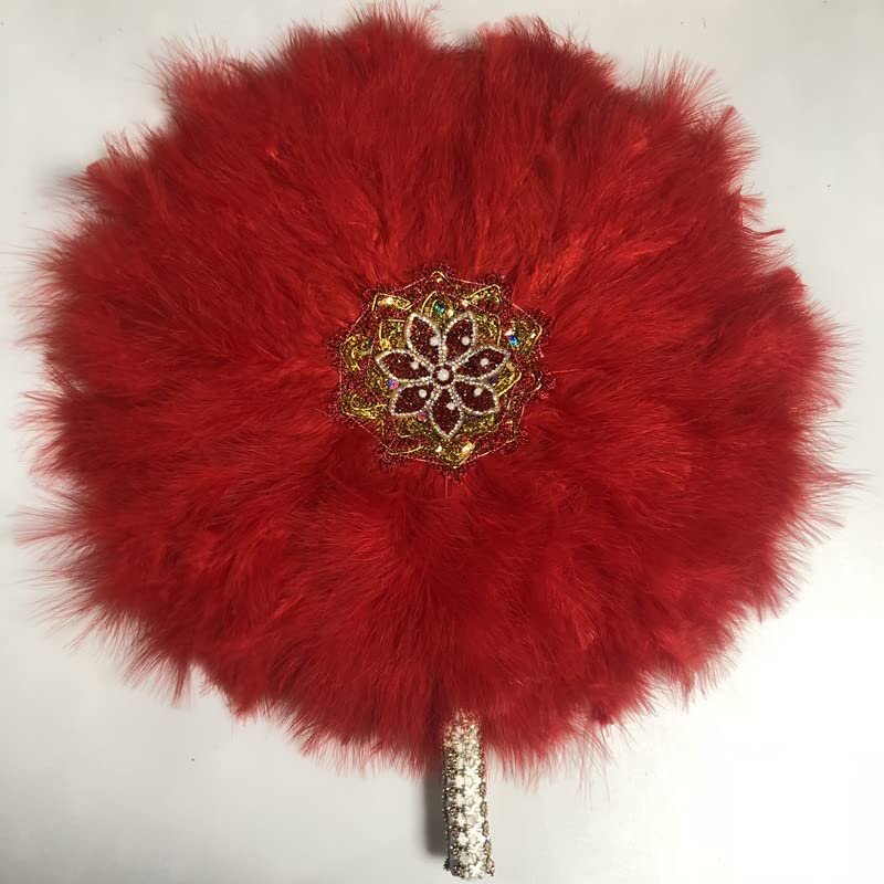 Veo's Fan African Feather Wedding Hand Fan Handmade Luxurious Fan for Wedding Decoration Rhinestones Feather Bride Hand Held Fan -Feather Fans for Wedding