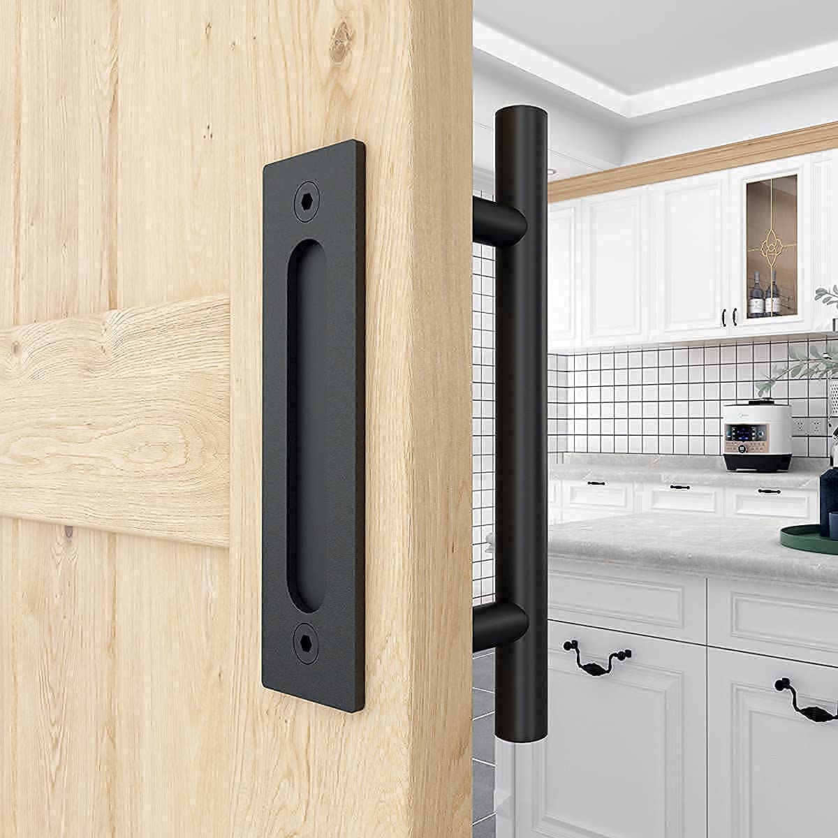 WINSOON 6.6FT Single Wood Sliding Barn Door Hardware Kit with 1pc Barn Door Handle Set