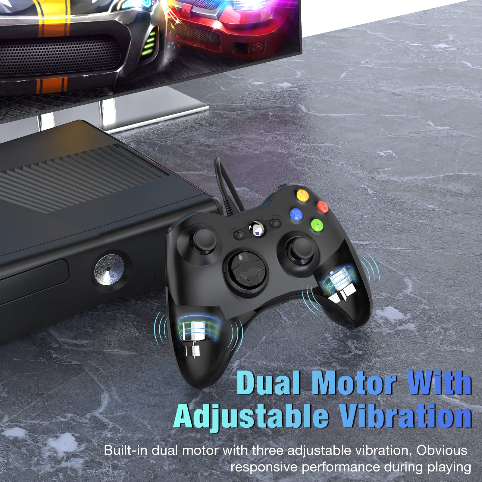 Oussirro Wired Controller for Xbox 360, USB PC Game Controller Gamepad Joystick for Xbox 360, PC Windows 7,8,10 (Black)