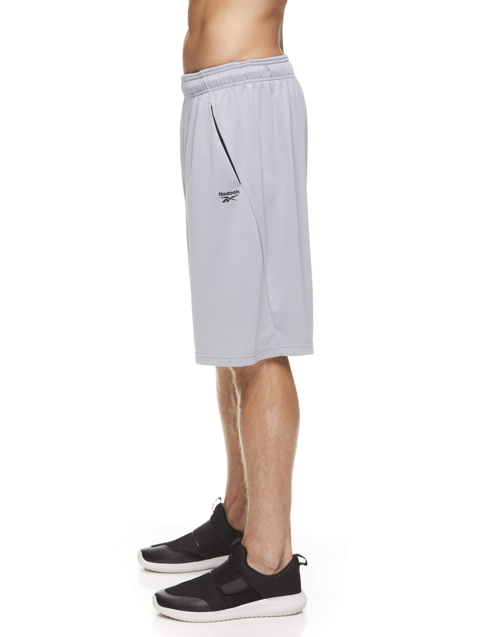 Reebok Men's Mesh Basketball Gym & Running Shorts w/Elastic Drawstring Waistband & Pockets - Point Guard Sleet, Large