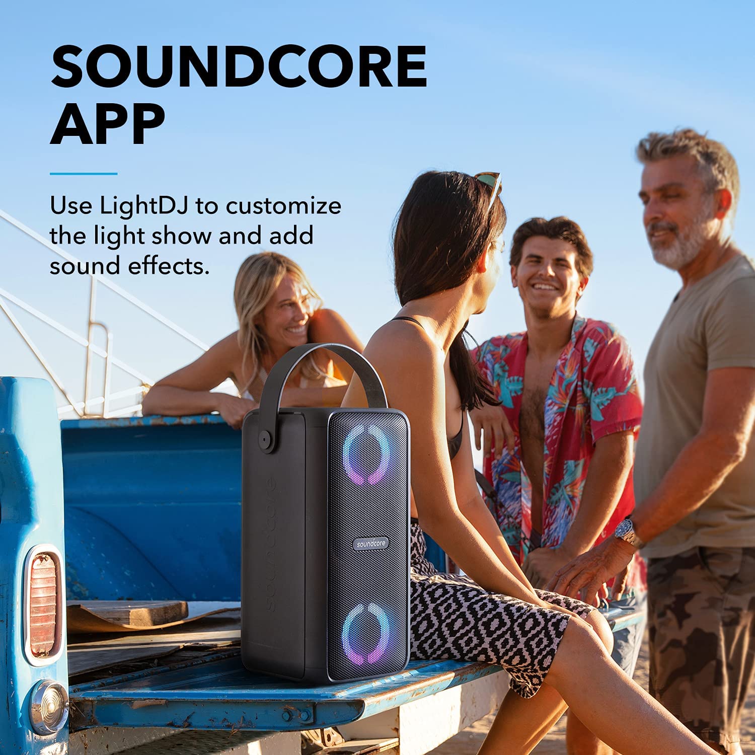 Soundcore Trance Bluetooth Speaker, Outdoor Bluetooth Speaker with 18 Hour Playtime, BassUp Technology, Huge 101dB Sound, LED Lights, App, IPX7 Waterproof, Wireless Speaker for Party