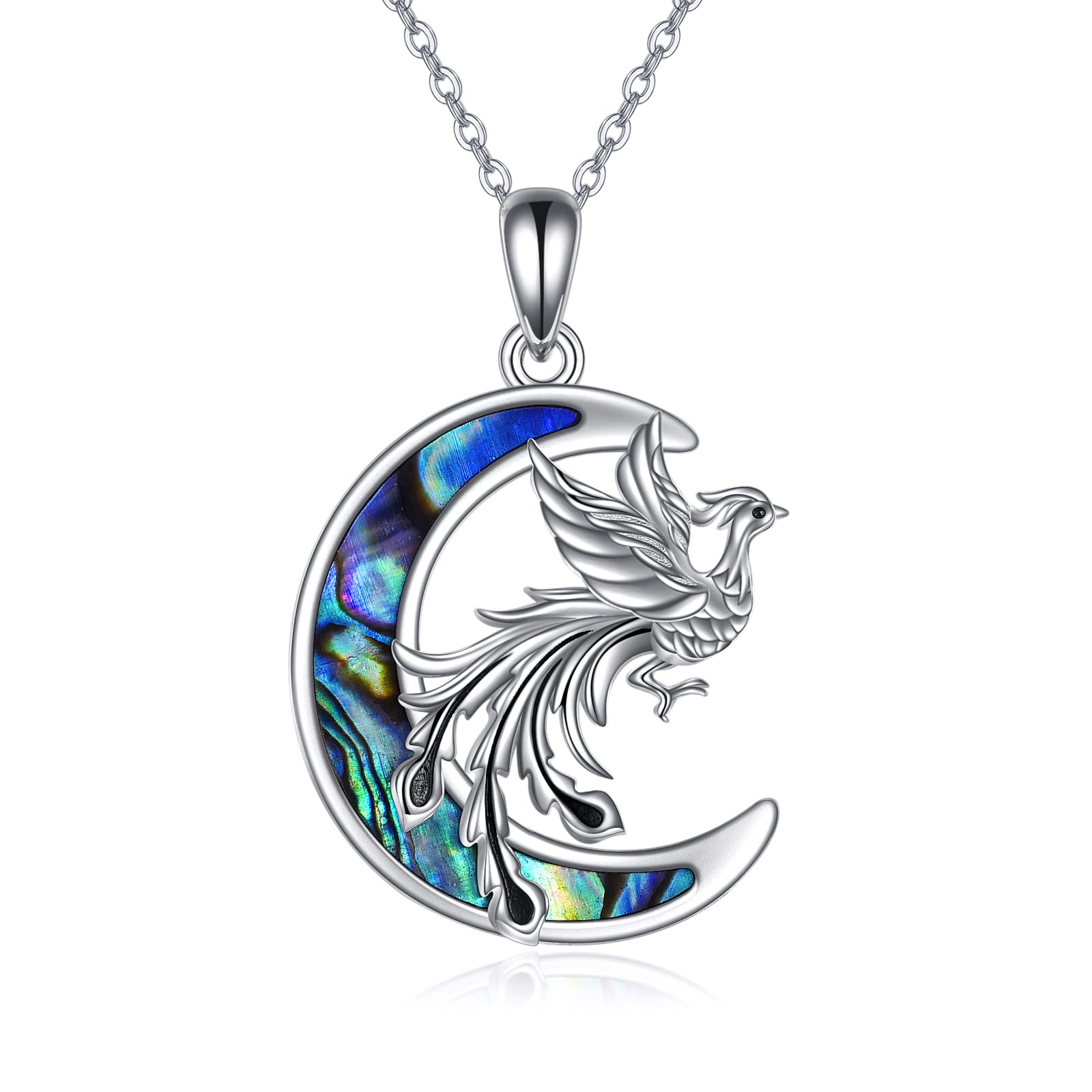 YFN Phoenix Necklace Sterling Silver Abalone Shell Crescent Moon Phoenix Pendant Necklace Nirvana of Phoenix Jewelry for Women