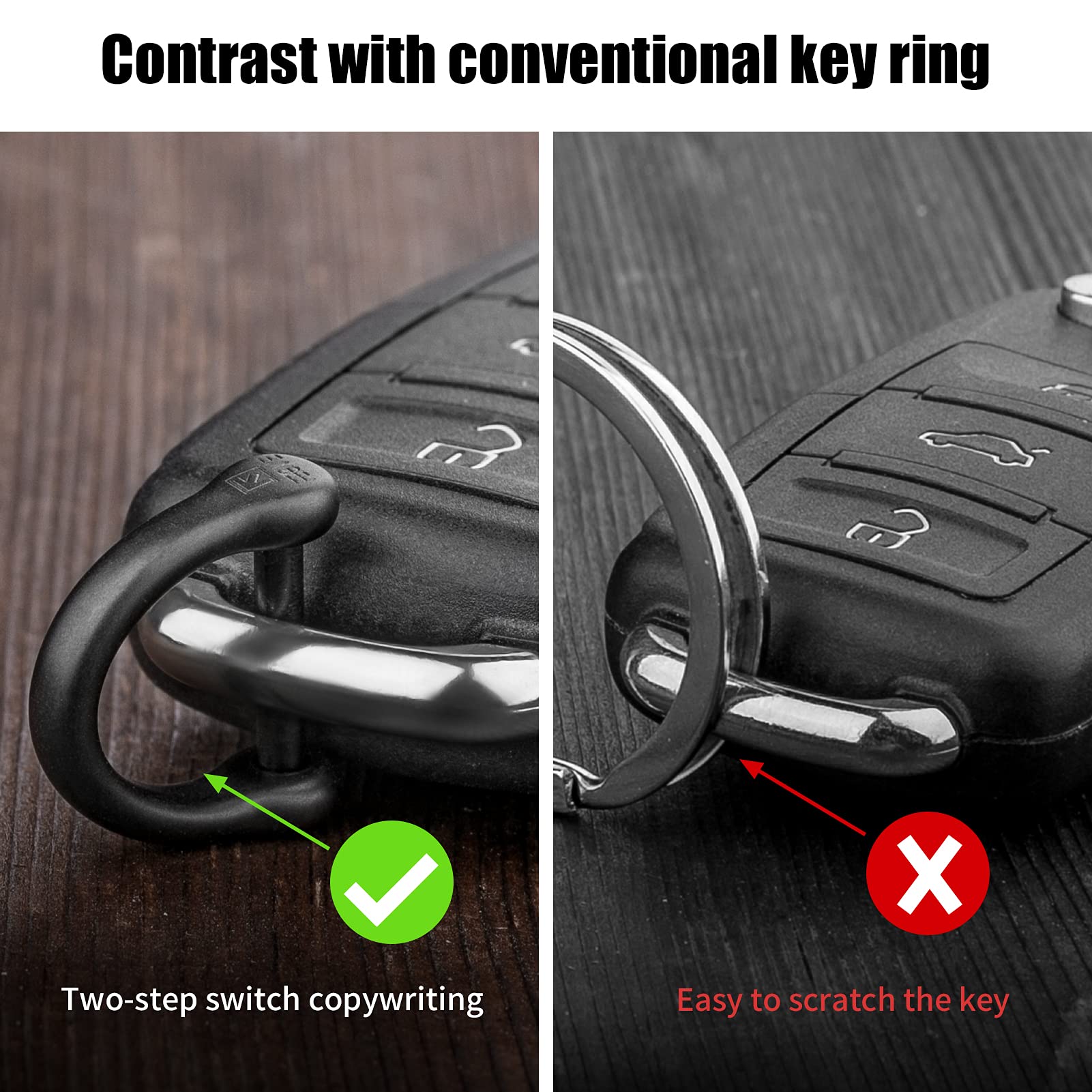 TISUR Key Ring with Screw Shackle,Black Key Rings Heavy Duty keyrings for Keys,DIY Key Fob D Rings Keychain 2pcs (1/2'', Black/Titanium)