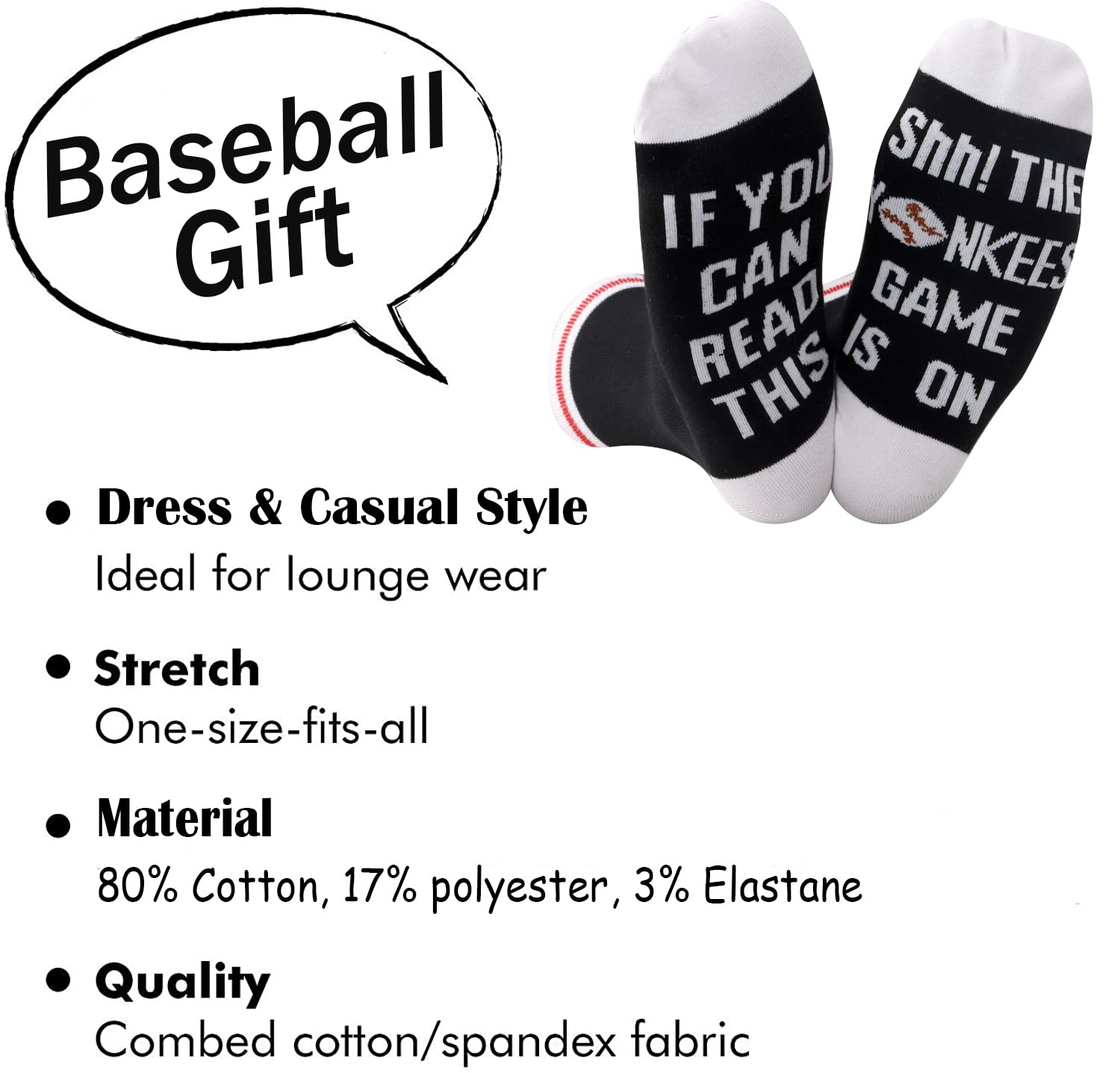 TSOTMO 2 Pairs Baseball Socks Baseball Socks If You Can Read This The Game Is On Socks Gift For Bsaeball Team (Yank)