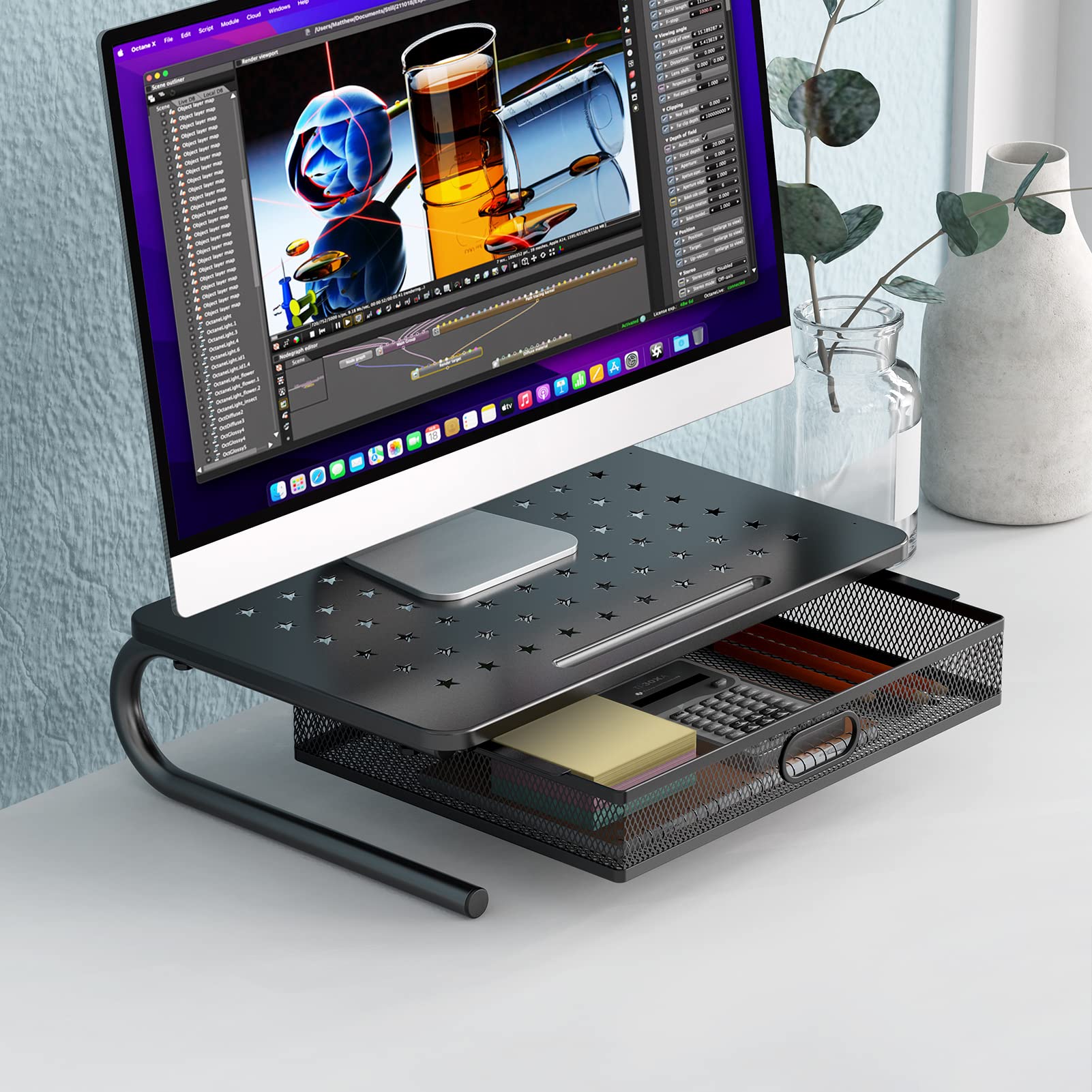Zimilar 2 Pack Monitor Stand Riser with Metal Drawer, Monitor Riser for Computer, Laptop, Printer, Notebook, iMac, Premium Metal Computer Monitor Stand for 2 Monitors