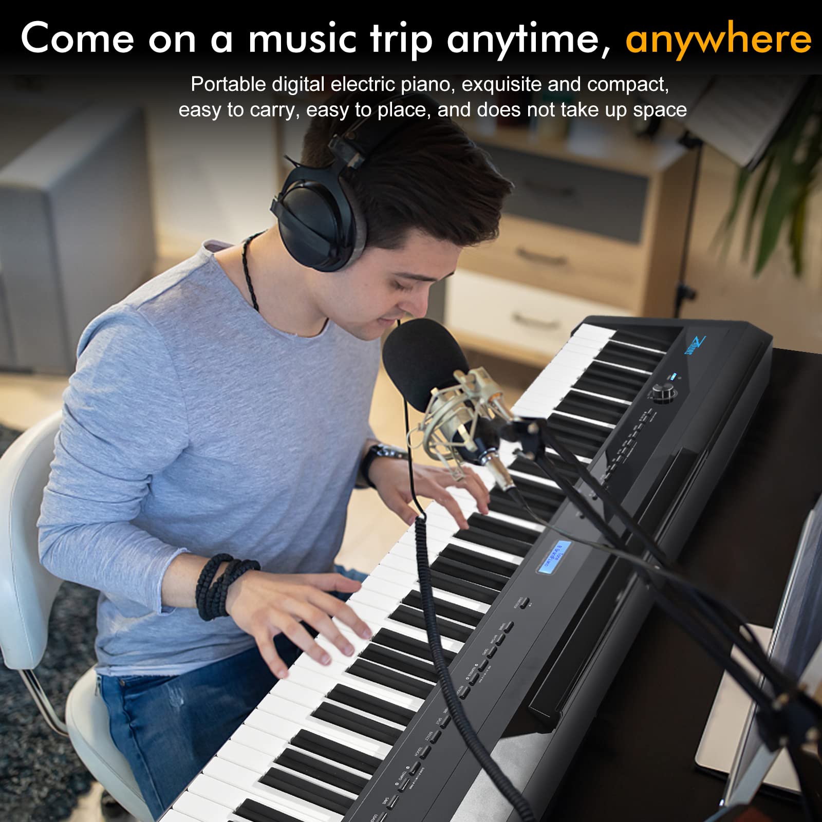 ZHRUNS Beginner Digital Piano,88 Key Weighted Keyboard,Full Size Portable Electric Piano with Sustain Pedal,Power Supply,USB/MIDI/Headphone/Mic/Audio Output Feature