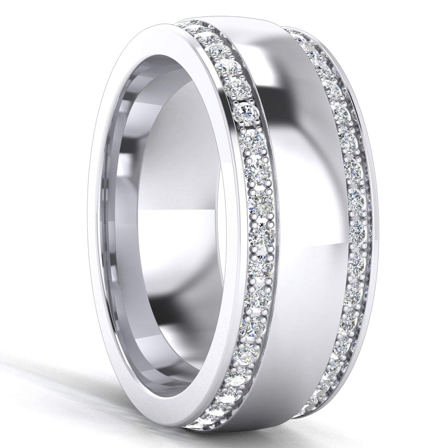 Super Heavy Sterling Silver 8mm Domed Double Row Simulated Diamond Wedding Band Full Eternity Ring (9.5)