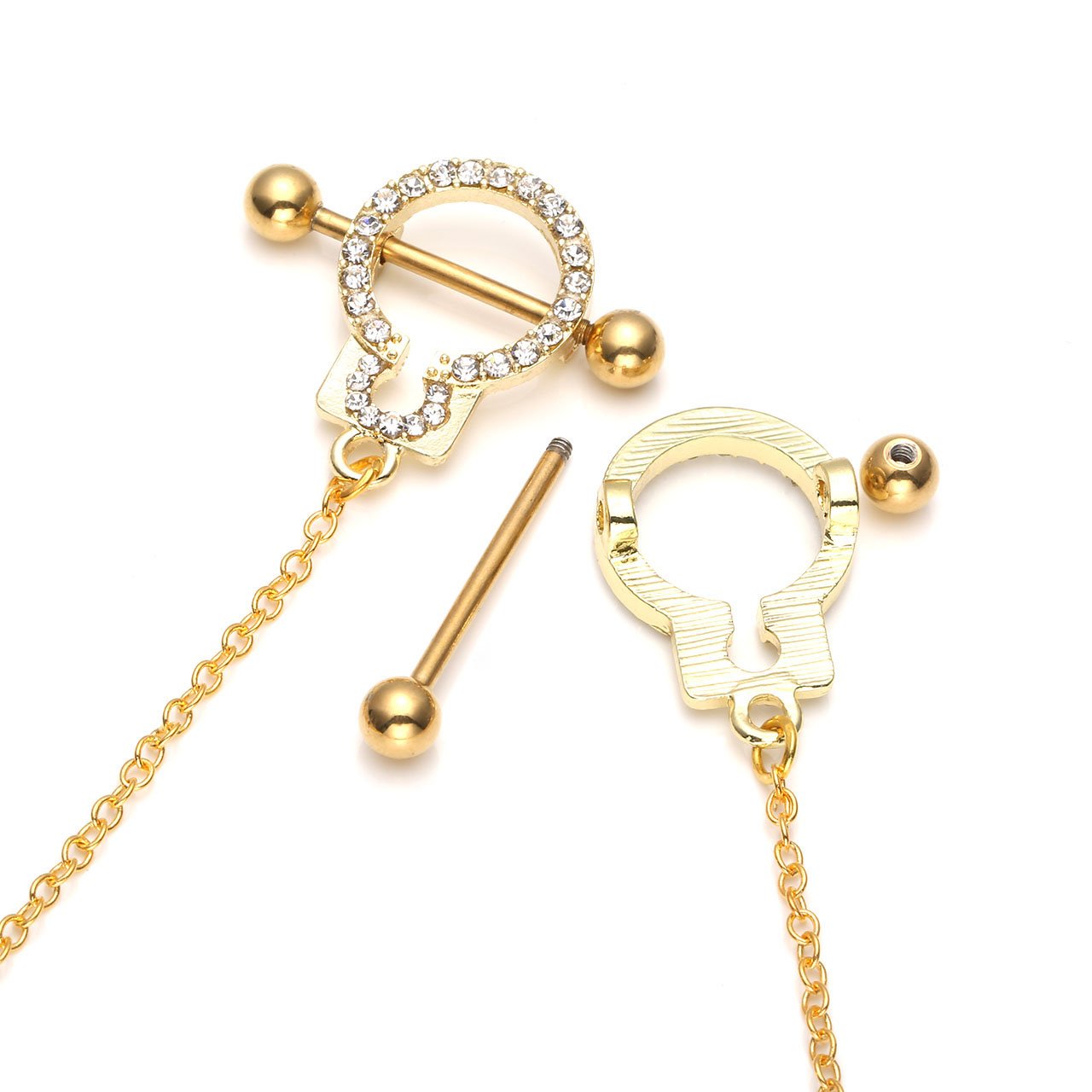 PiercingJ 2-10pcs 14G Stainless Steel Nipple Rings Nipple Shield Ring Chain Nipplerigns Ball Piercing Barbells Slivery Golden Tone