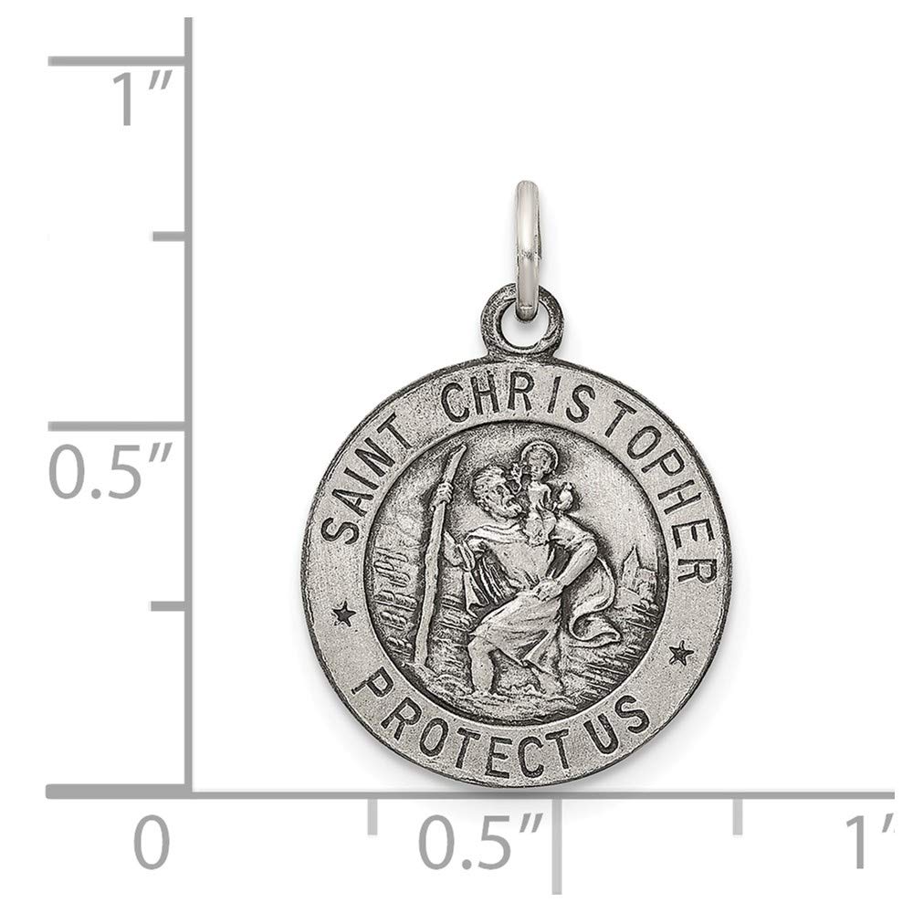 Solid 925 Sterling Silver Catholic Patron Saint Christopher Pendant Charm Medal - 20mm x 15mm