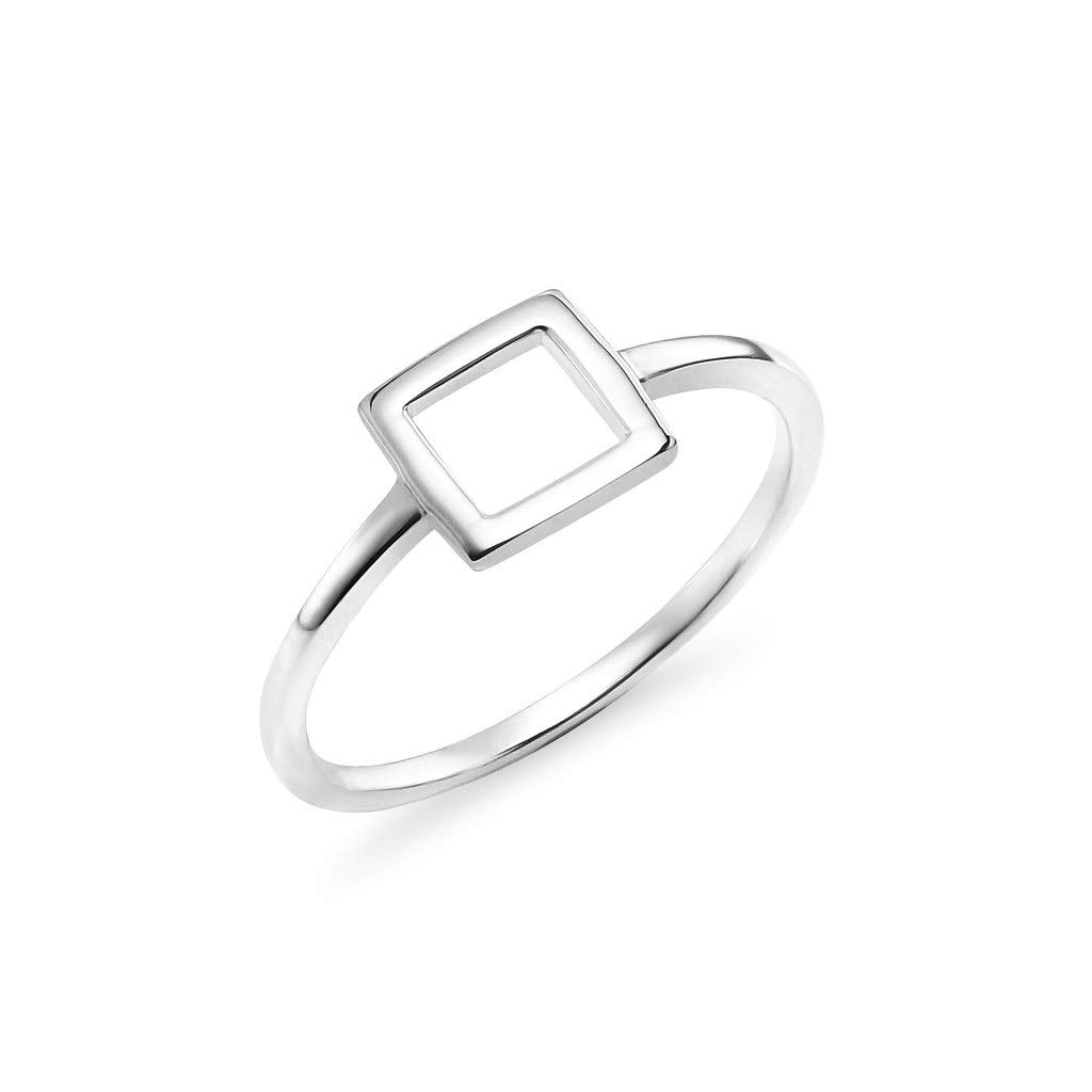 Silverline Jewelry - 925 Sterling Silver Modern Geometric Square Shape Ring, Size 9