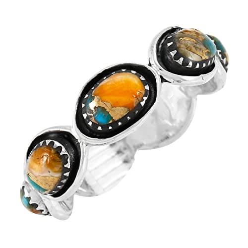 Turquoise Eternity Band Ring Sterling Silver 925 Genuine Gemstones Size 6 to 11 (Spiny Turquoise) (6)