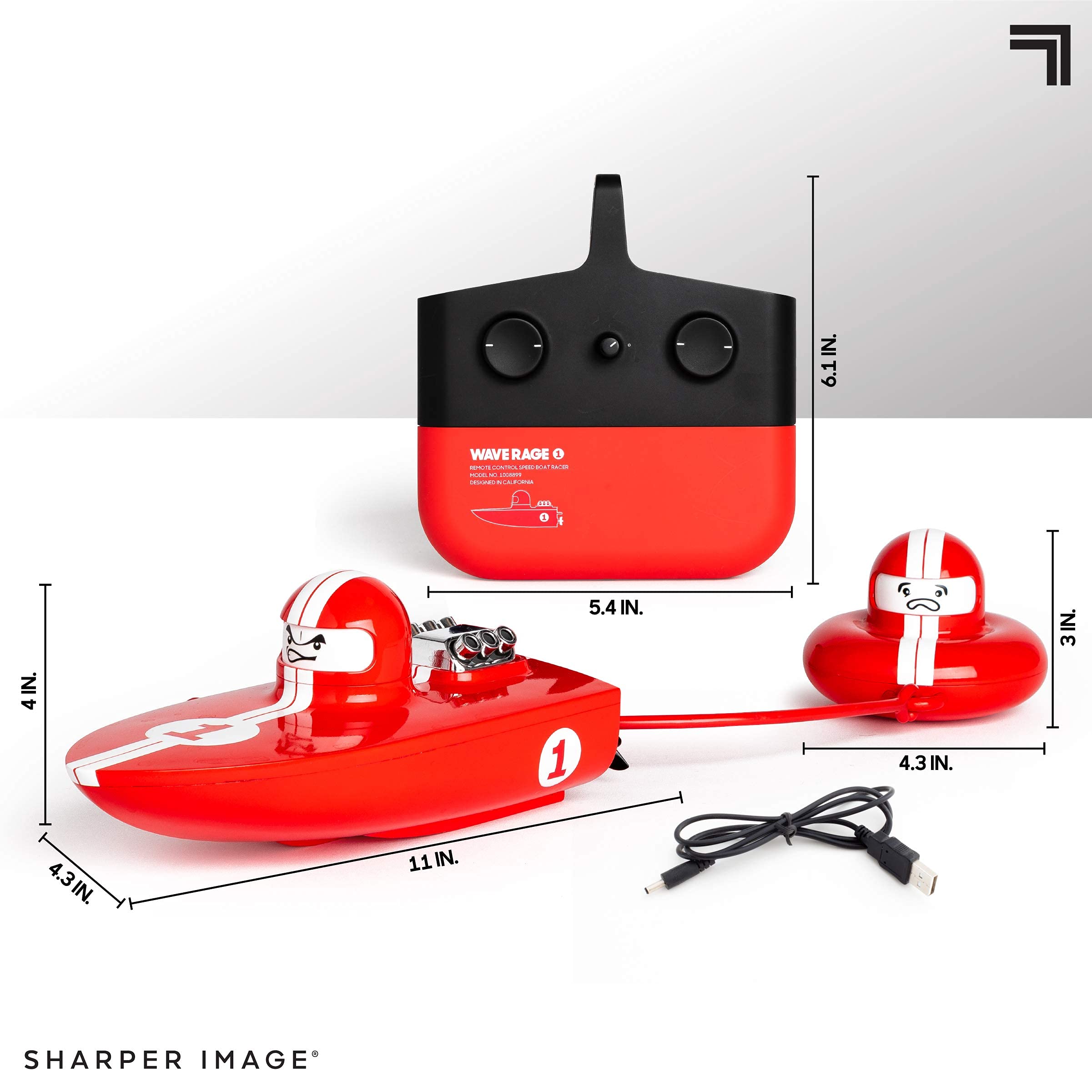 Sharper Image The RC Wave Rage, Wireless Rechargeable Bumper Boat with Tow Rider - Red