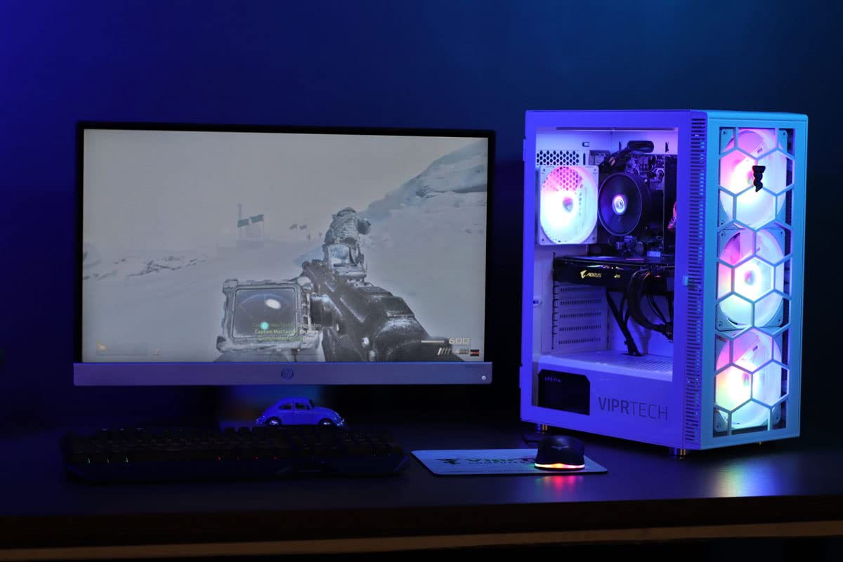 ViprTech.com Icefall Gaming PC Desktop Computer - AMD Ryzen 5 (12-LCore), RTX 2060 Super 8GB, 16GB DDR4 RAM, 128GB NVMe SSD, 1TB HDD, VR-Ready, Streaming, Editing, RGB, WiFi, Warranty
