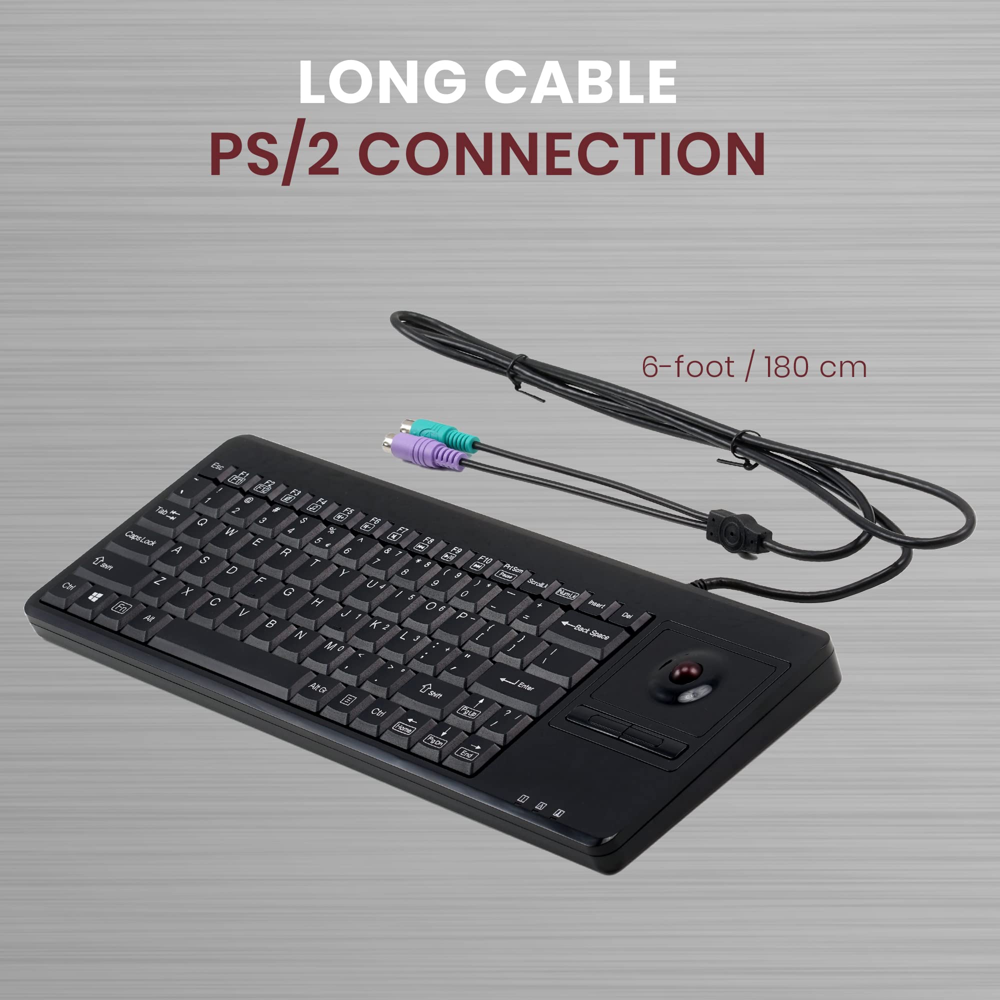 Perixx PERIBOARD-514 Plus Wired PS2 Trackball Keyboard, Built-in Optical 1000 DPI Rollerball Mouse and Embedded Number Keys PS/2 Serial Keyboard, US English Layout, Black (11062)