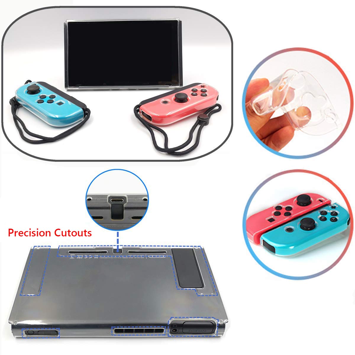 TOSTAR Case for Nintendo Switch 4 in 1 Bundle Accessories with Dockable Soft TPU Protective Case Cover, Ultra Thin Screen Protector(2 Packs),Adjustable Collapsible Stand, Joystick Caps(6 Packs)