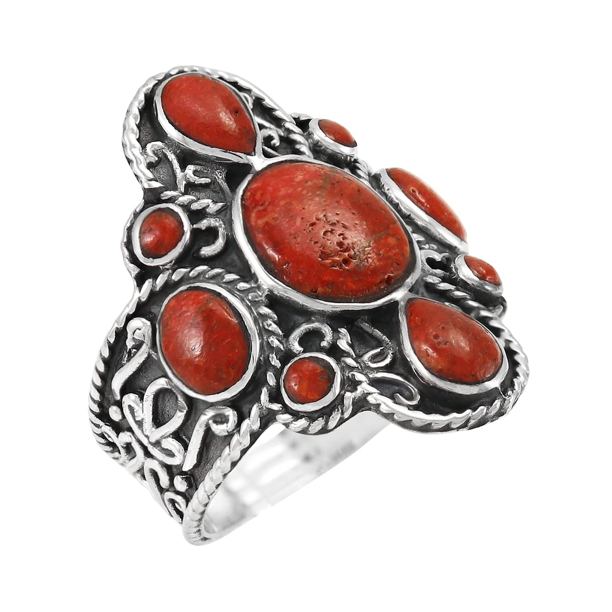 Turquoise Network Coral Ring Sterling Silver 925 Genuine Gemstones Size 6 to 11 (10)