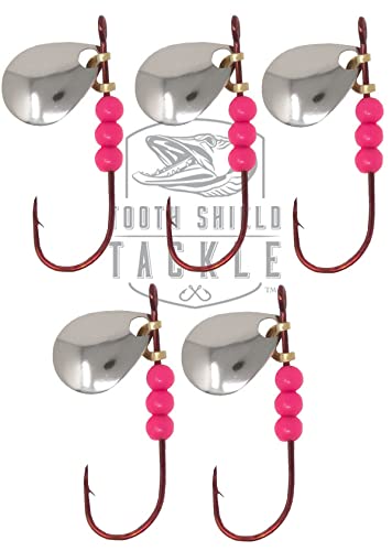 Tooth Shield Tackle Ice Fishing Deadstick Charmer Hook Tip-Up Rig / Tip Down Hook Rig Walleye Crappie Perch Jig [Red Pink] 5 Pack (Hook Size: 4)