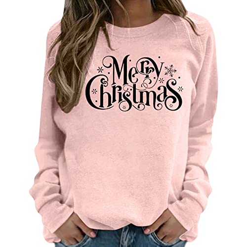 Womens Fashion Christmas Print Tops Round Neck Autumn and Winter Pullover Long Sleeve Sweatshirt