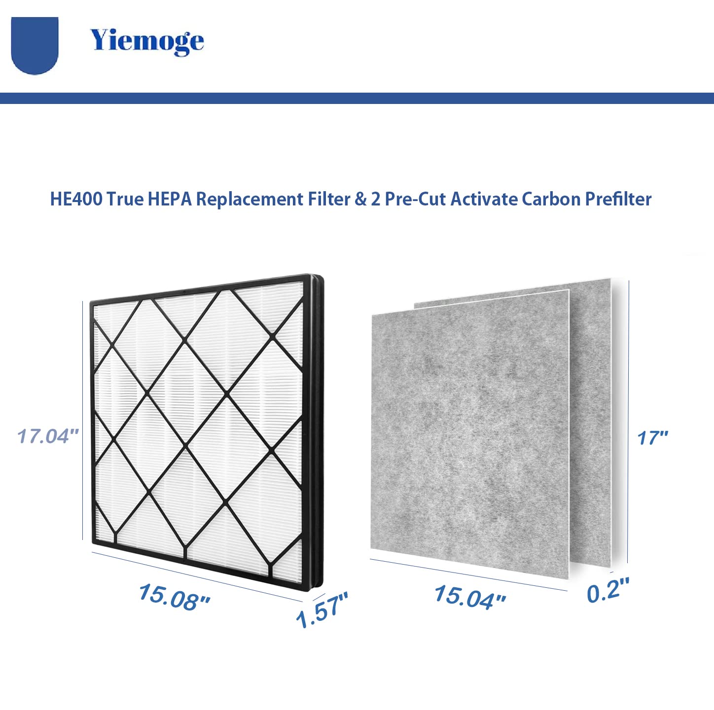 Yiemoge HE400 True HEPA Replacement Filter and 2 Pre-Cut Activate Carbon Prefilter Set, Compatible with Shark HE400 HE401 HE402 HE405, Model HE4FKBAS (1 HEPA Filter & 2 Carbon Prefilters)