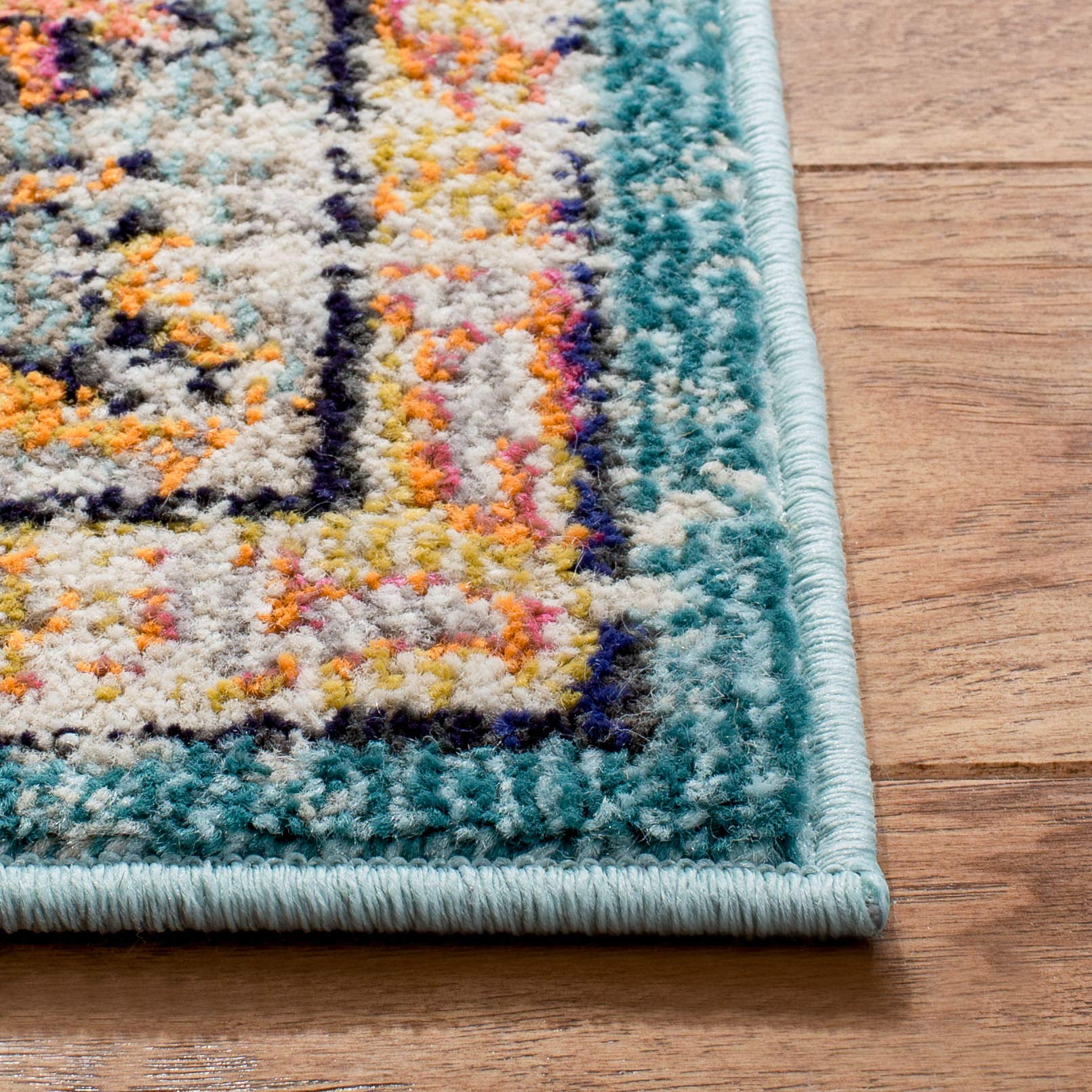SAFAVIEH Madison Collection Area Rug - 8' x 10', Grey & Light Blue, Boho Chic Medallion Distressed Design, Non-Shedding & Easy Care, Ideal for High Traffic Areas in Living Room, Bedroom (MAD447F)