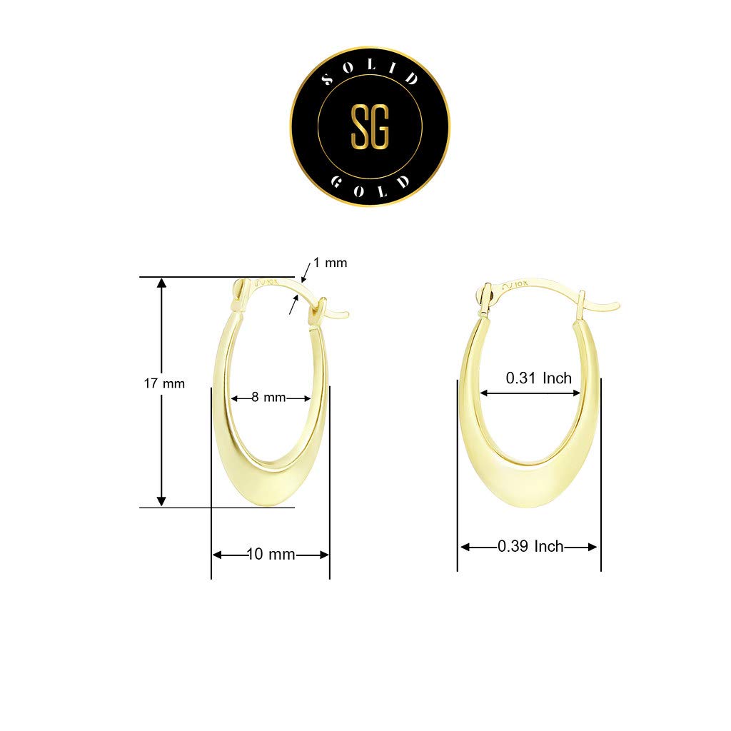 SOLIDGOLD- 10K Yellow Gold Small Oval Polished Click Top Hoop Earrings
