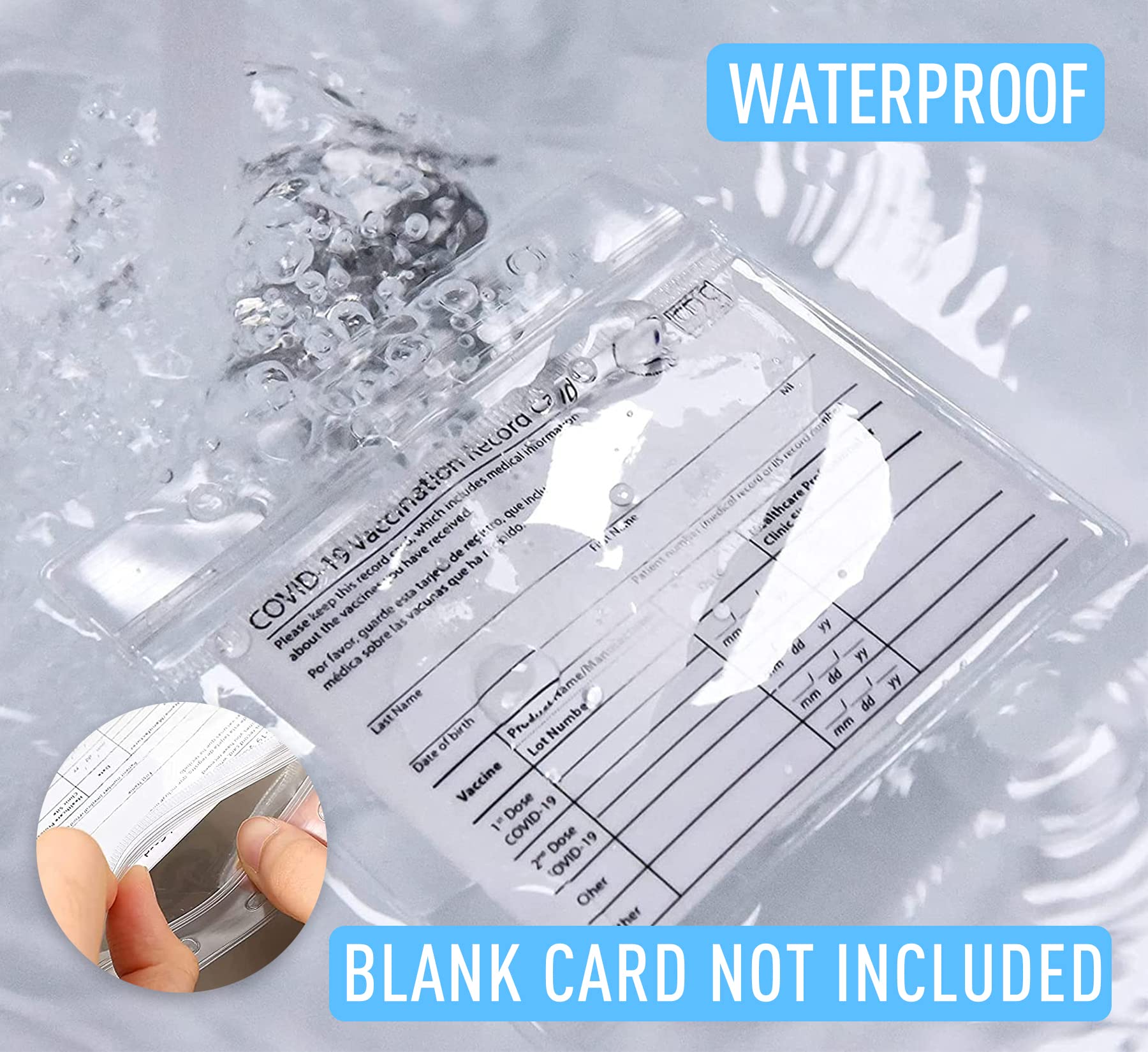 Waterproof Card Protector - 12 Pack Plastic ID Holder for Vaccination Card - Clear Plastic Card Sleeves with Lanyard - Vax Document Holders with Resealable Zip, PVC Material -4.8x4"