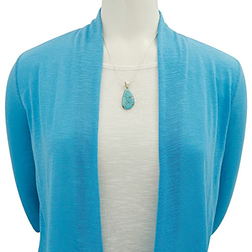 Turquoise Pendant Necklace 20" Sterling Silver 925 Genuine Gemstones (Turquoise)