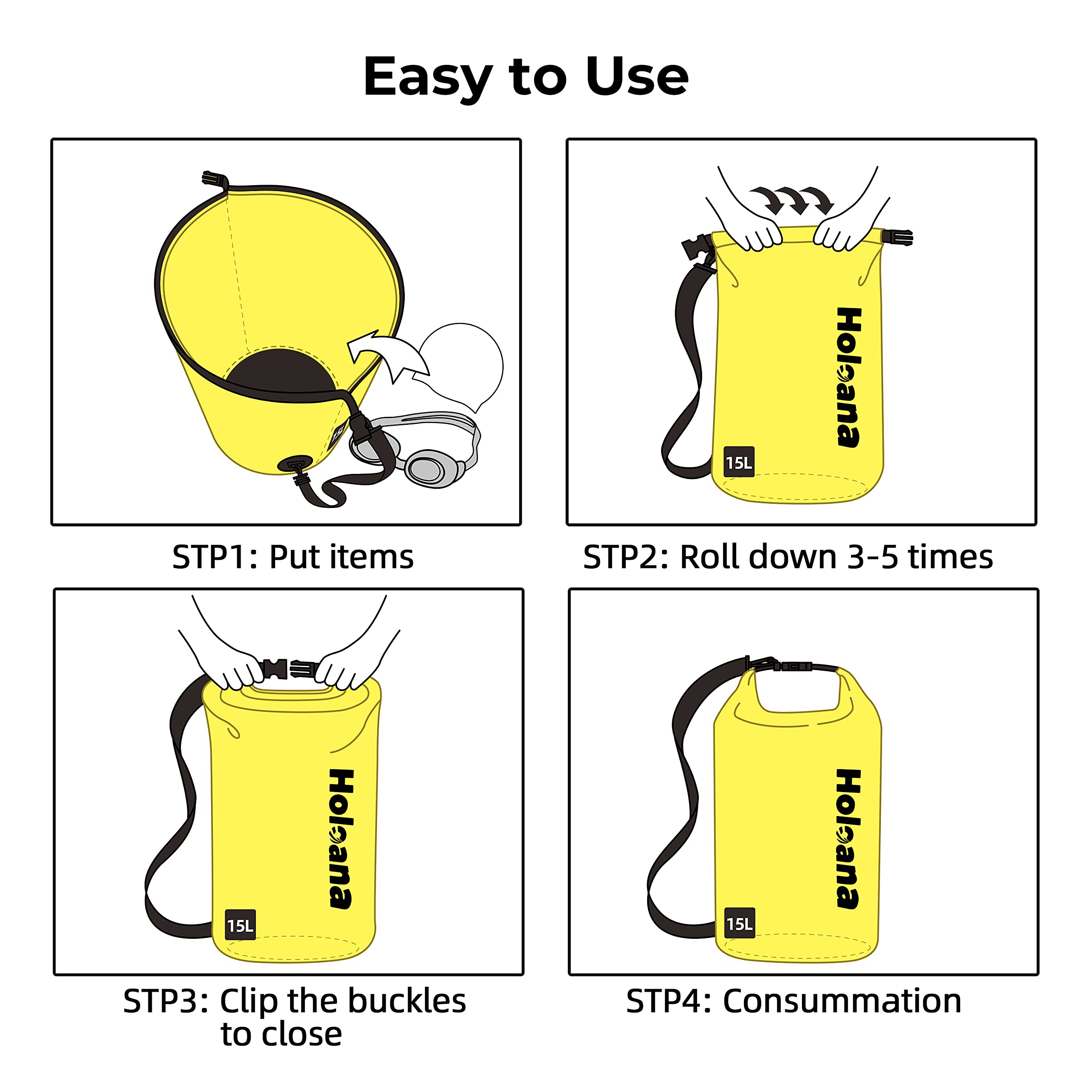 Waterproof Dry Bag 5L 15L, Small Dry Bag for Kayaking, Beach, Boating, Camping, Fishing, Floating by Holoana