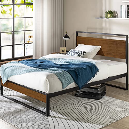 ZINUS Suzanne 44 Inch Bamboo and Metal Platform Bed Frame / Solid Steel Construction / No Box Spring Needed / Wood Slat Support / Easy Assembly, Chestnut Brown, Full